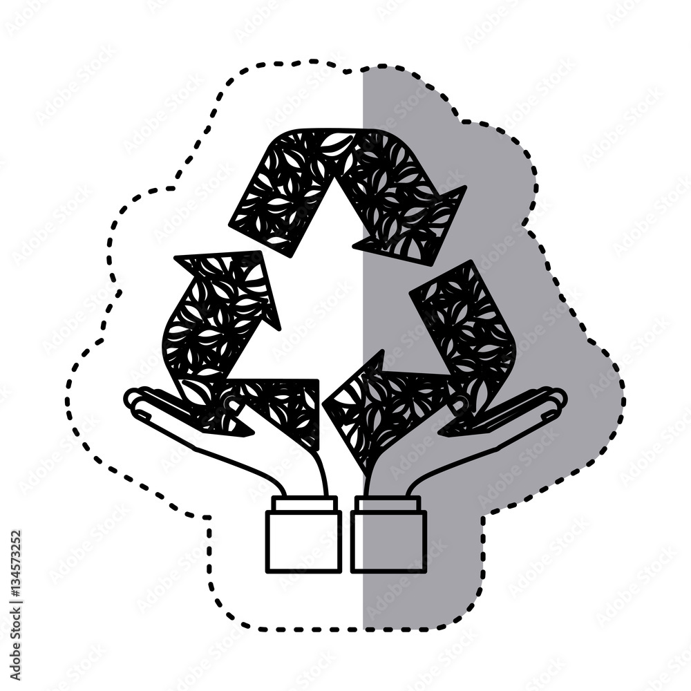 sticker contour of hands holding a recycling symbol shape vector ...