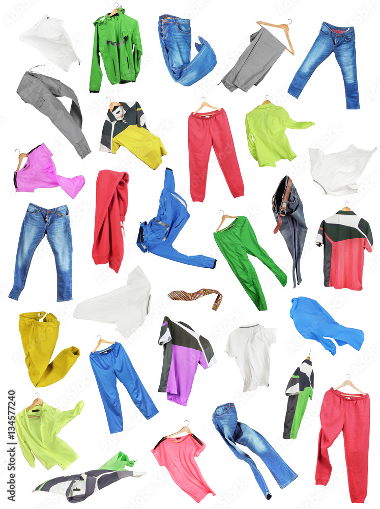 Colored clothes in falling isolated on white background Stock Photo ...