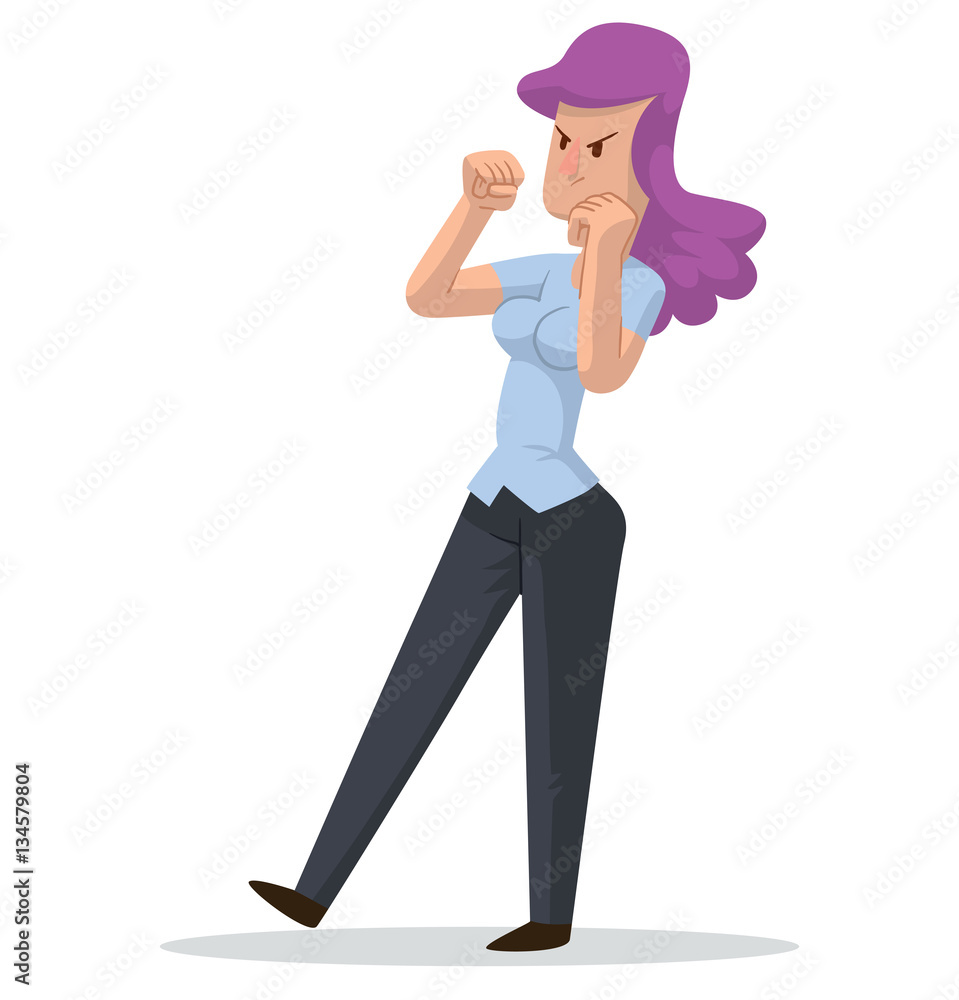 Vector cartoon image of a business woman with wavy purple hair in black ...