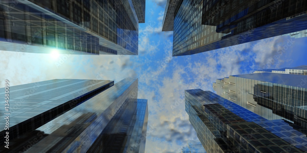 Beautiful skyscraper against the sky, bottom view of the high-rise ...