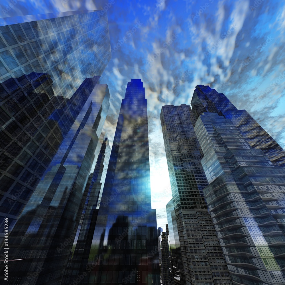 Beautiful skyscraper against the sky, bottom view of the high-rise ...
