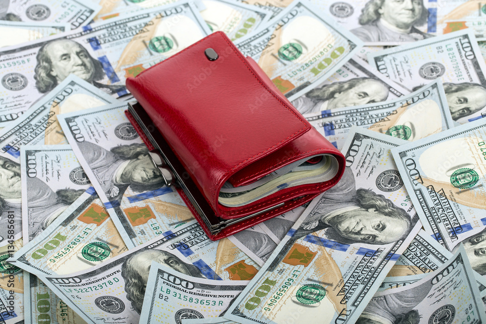 women's wallet on money background Stock-Foto | Adobe Stock