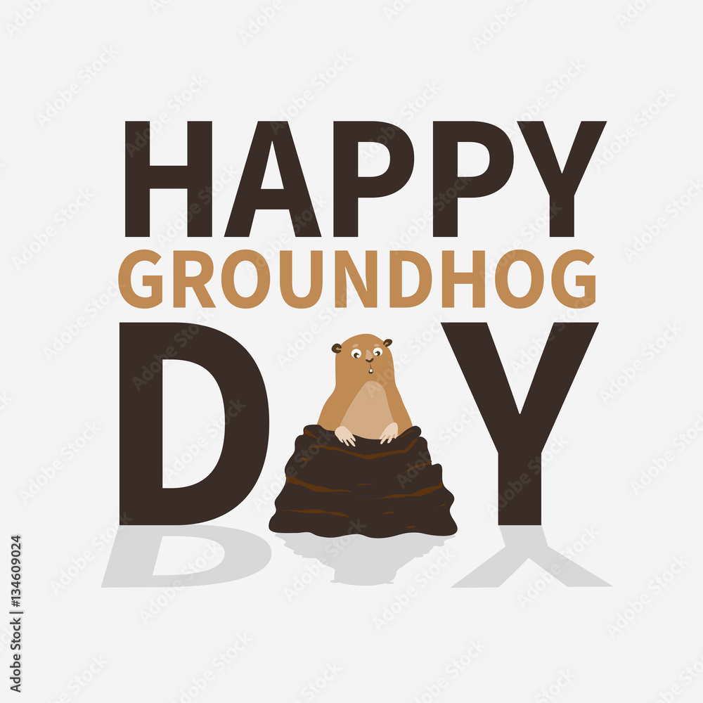Happy groundhog day.logo,icon,cute frightened Marmot emerged from ...