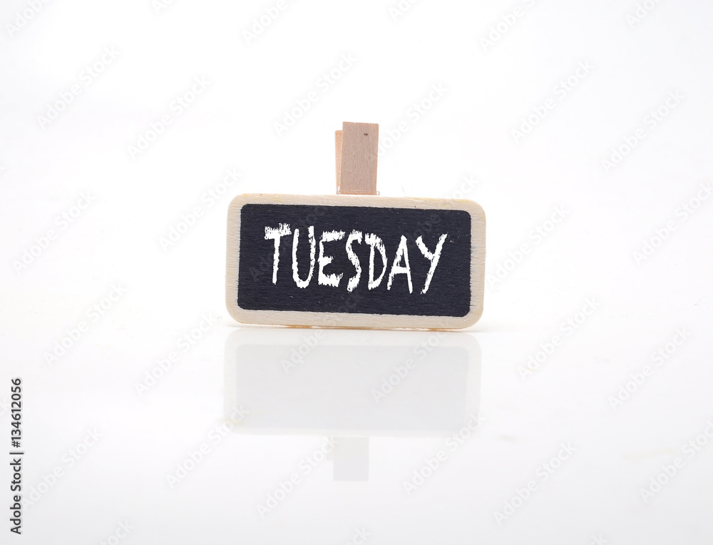 Tuesday word on blackboard complete with stand. Days concept. Stock ...