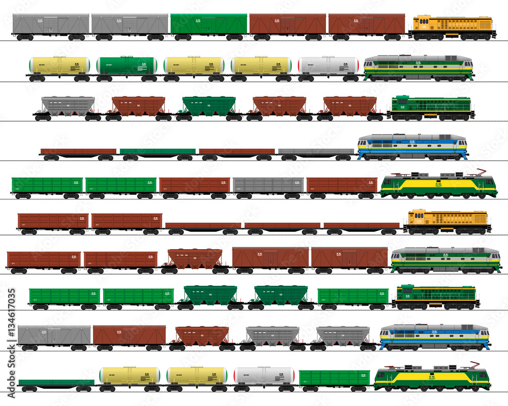 Cargo train cars. Railway carriage. vector. set. Stock Vector | Adobe Stock