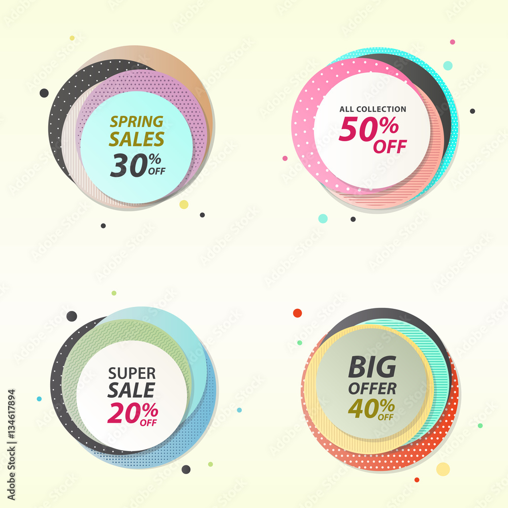 Set of banner circle shapes in vintage color style with abstract ...