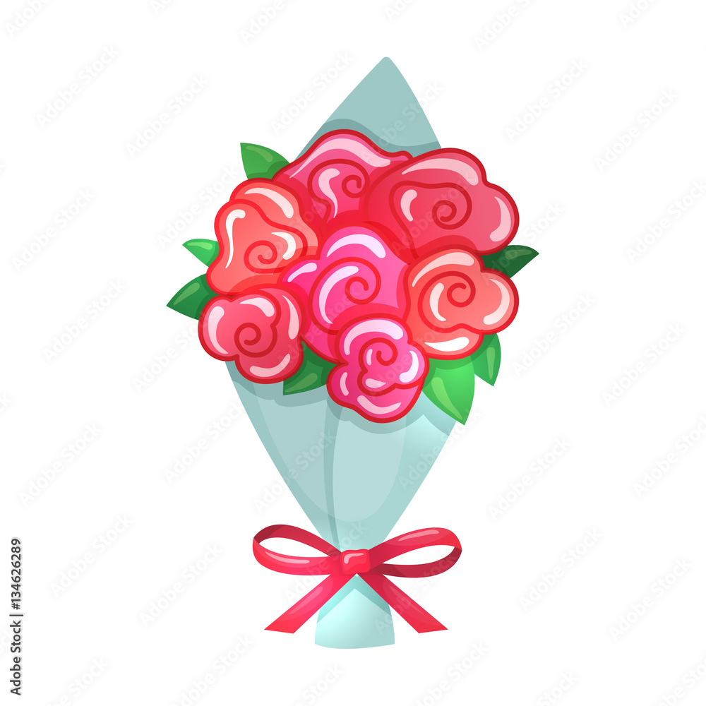 Colorful cartoon illustration of bouquet of flowers on white background ...