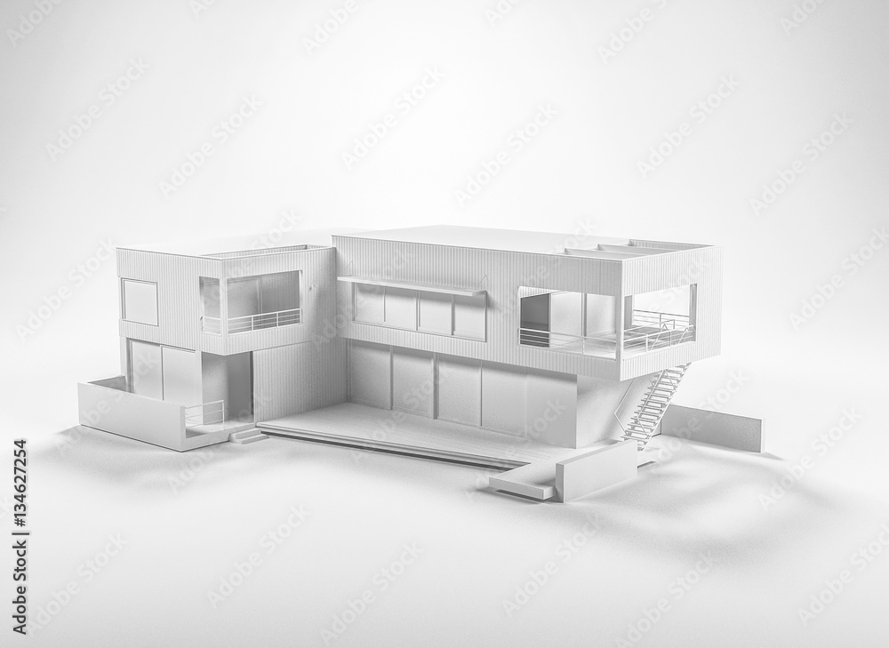 Piece of architecture white 3D model Stock Illustration | Adobe Stock
