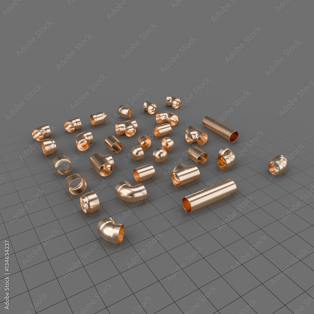 Copper Pipes And Fittings Stock 3D asset | Adobe Stock