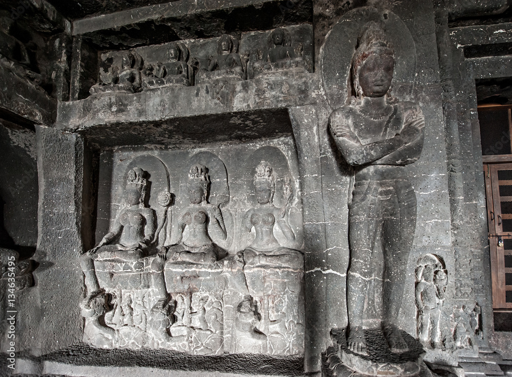 Ellora Caves UNESCO World Heritage Site. Rock-cut religious complex ...