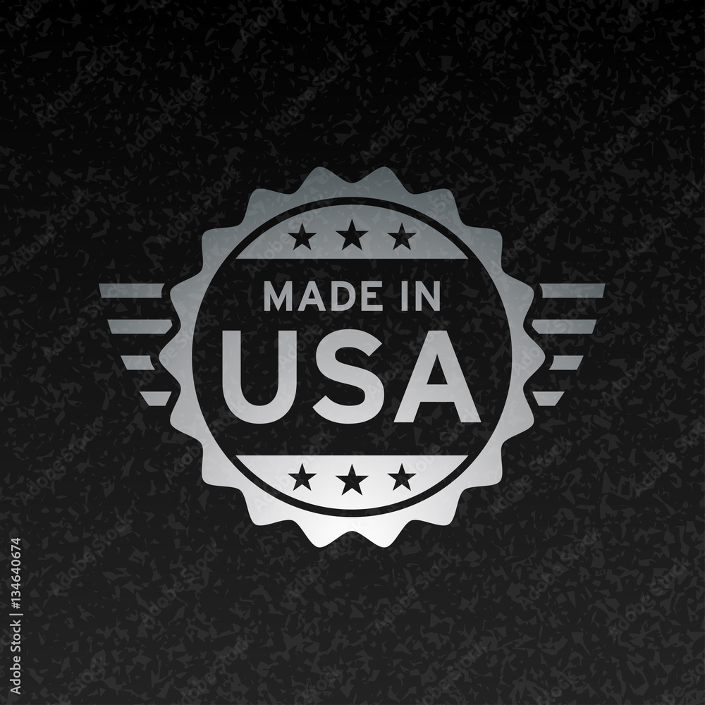 Made in USA icon concept badge design with metallic silver American ...