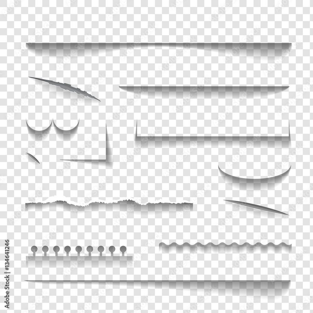 Transparent realistic paper shadow effects on checkered background ...