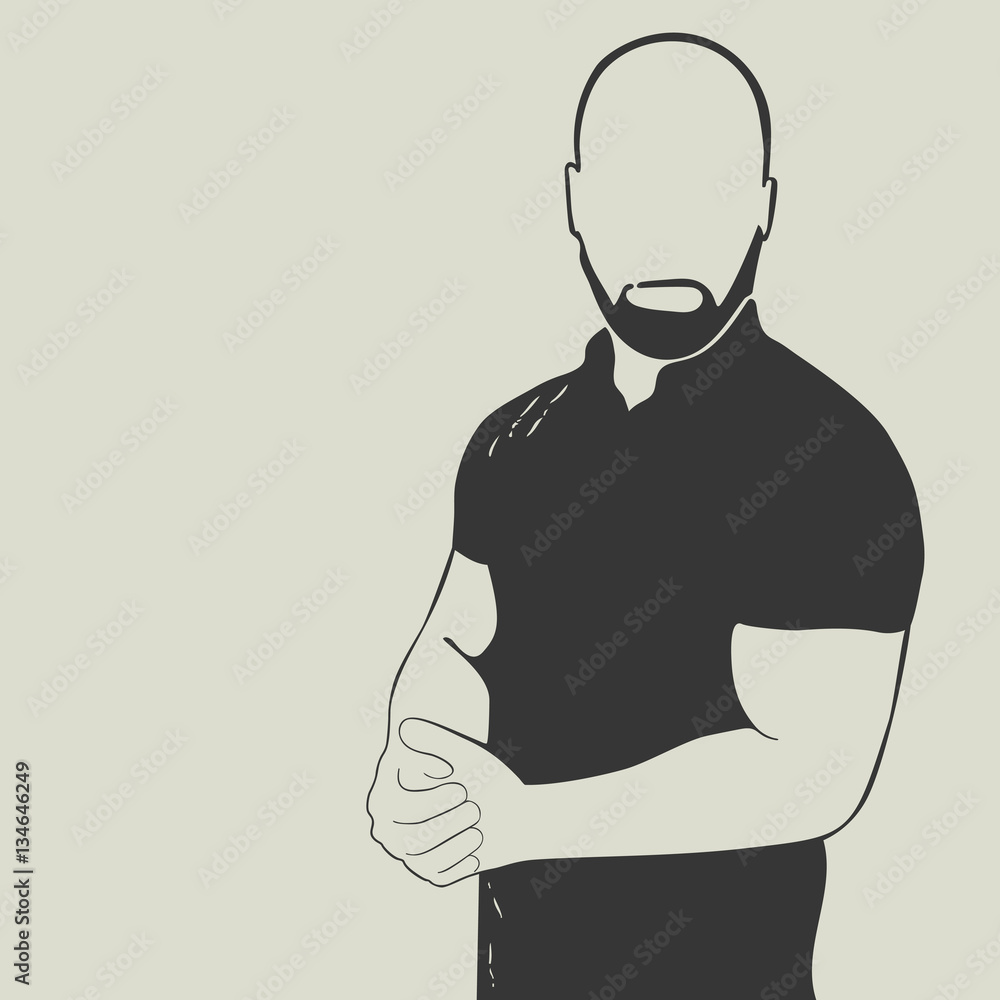 Bald man with a beard wearing a polo shirt. Isolated vector silhouette ...