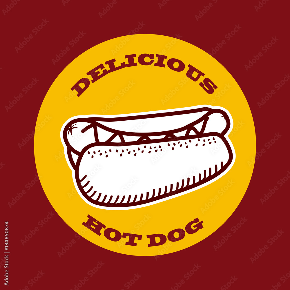 hot dog icon over yellow circle and red background. fast food concept ...