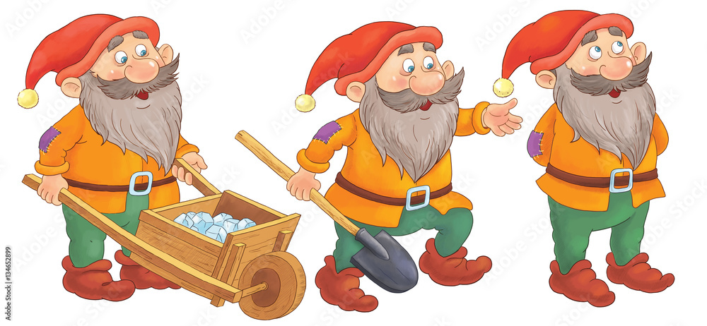 Snow White and the seven dwarfs. Fairy tale. A cute dwarf. Illustration ...