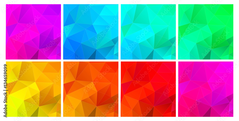 vector set of polygonal square gradient backgrounds of green blue cyan red orange yellow purple ...