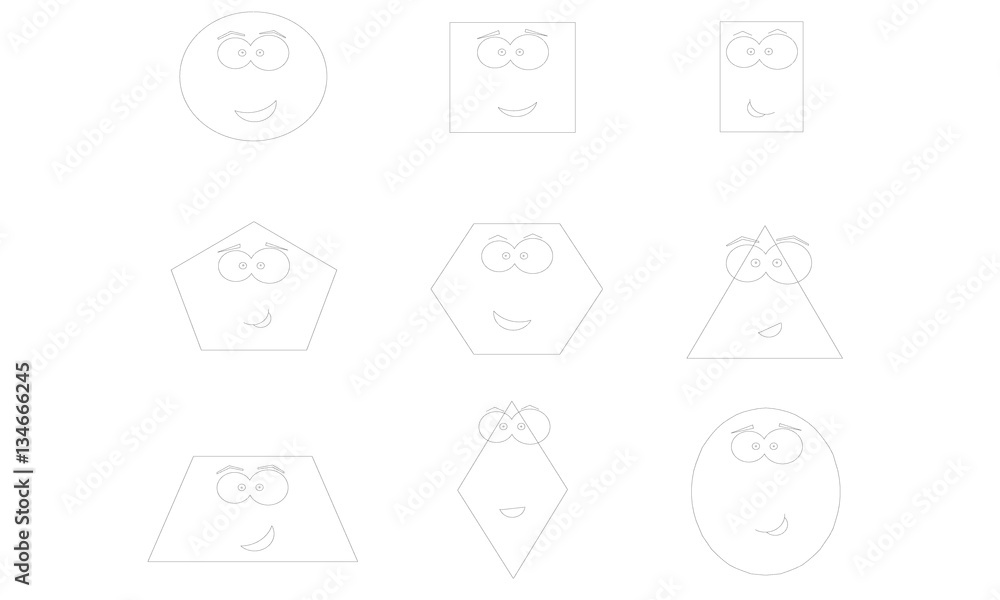 geometric shapes with funny faces vector - school education for kids ...