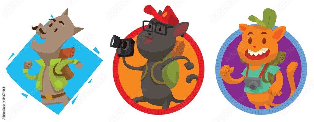 Vettoriale Stock Vector set of frames with cartoon images of funny cats ...