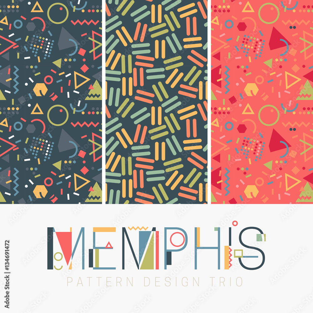 Seamless Memphis Design Pattern Set Stock Vector | Adobe Stock