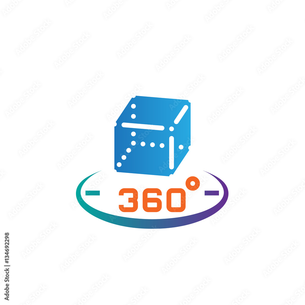 360 degree rotation sign. 3d cube symbol. vector icon, solid logo ...