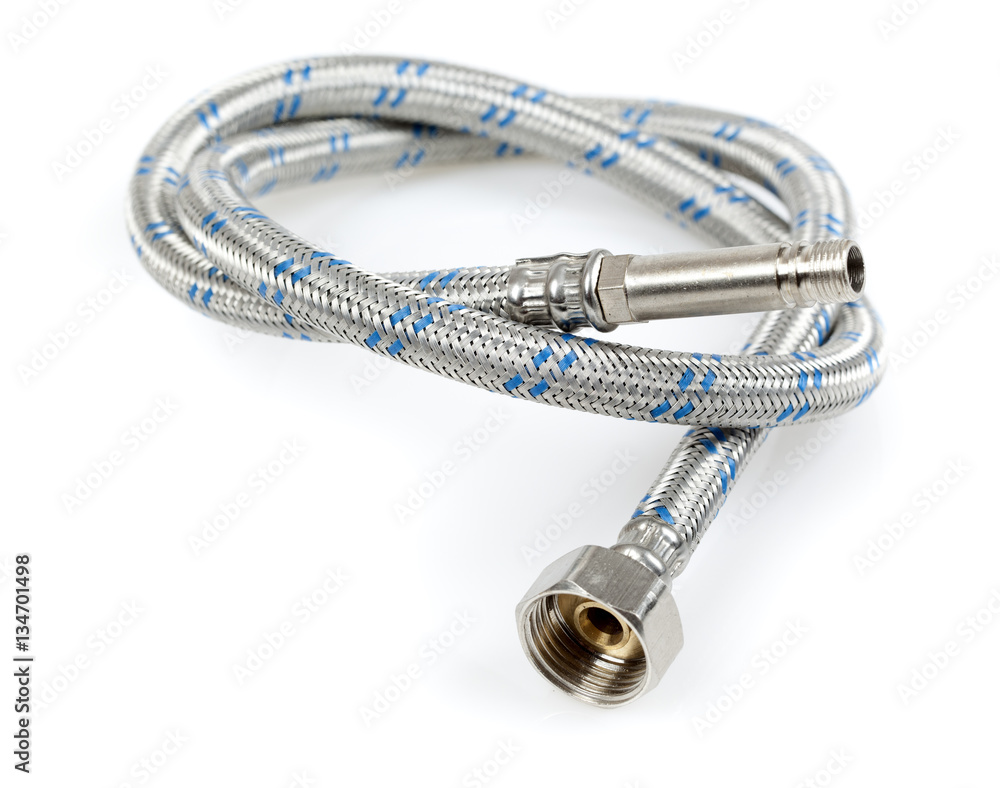Reinforced water hose on white background. Stock Photo | Adobe Stock