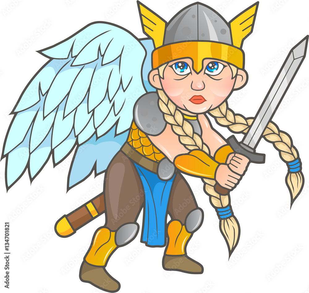 cute Valkyrie sword in hand, prepared for battle Stock Vector | Adobe Stock