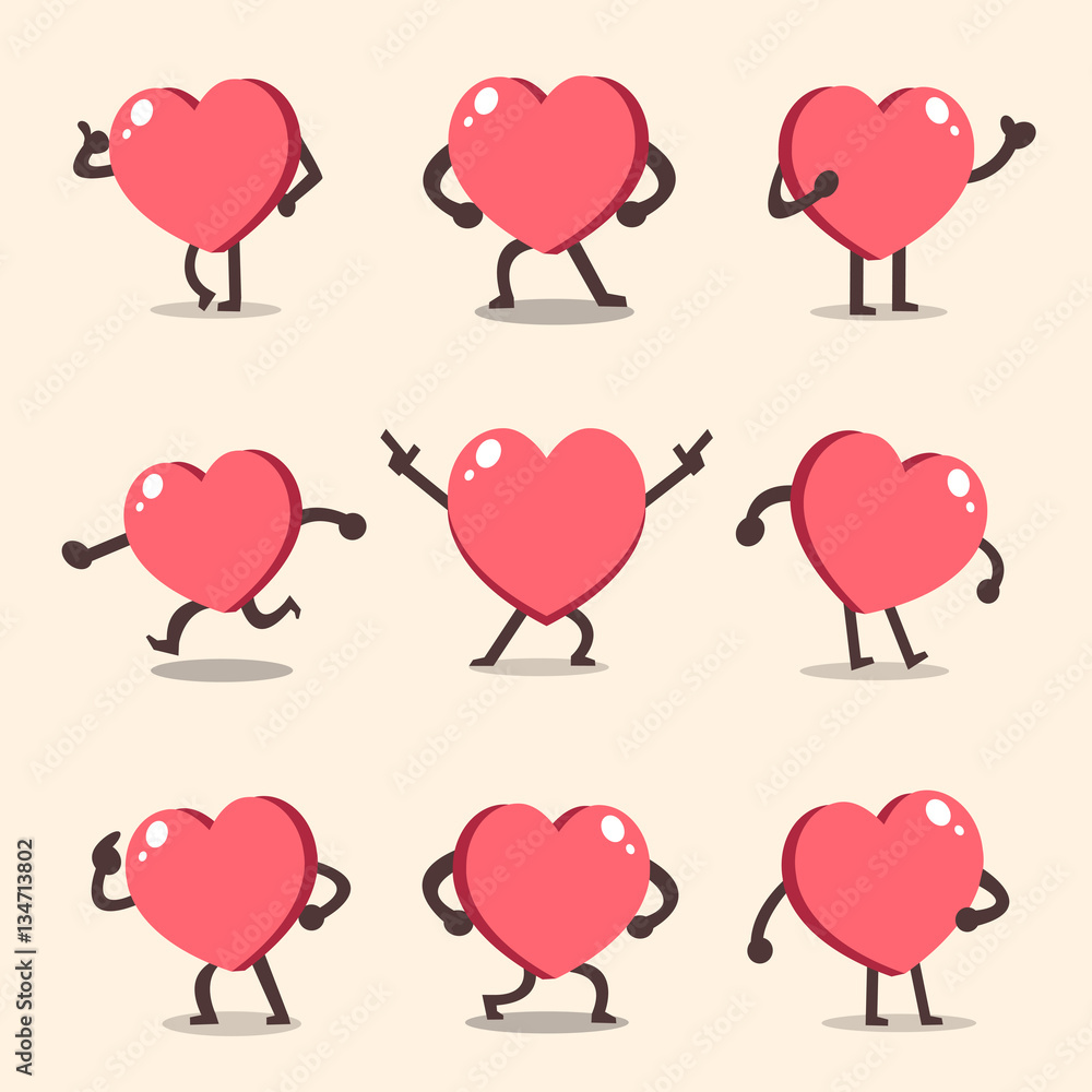 Cartoon heart character poses set Stock Vector | Adobe Stock