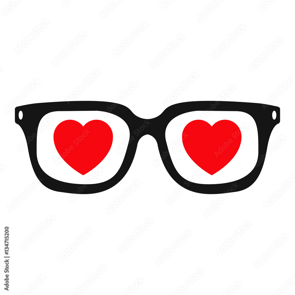 Icono plano gafas con corazones en fondo blanco Stock Vector | Adobe Stock