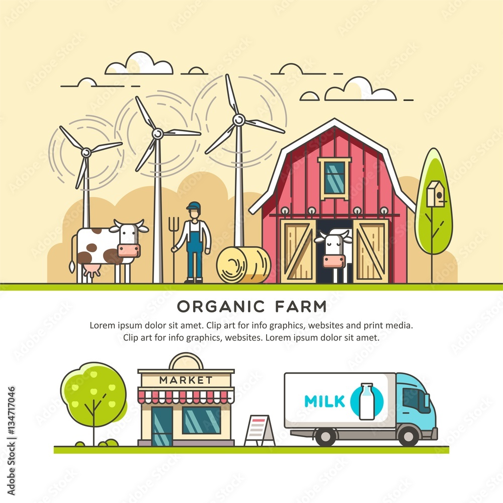 Organic Farm Milk Production Delivery Dairy Product Vector