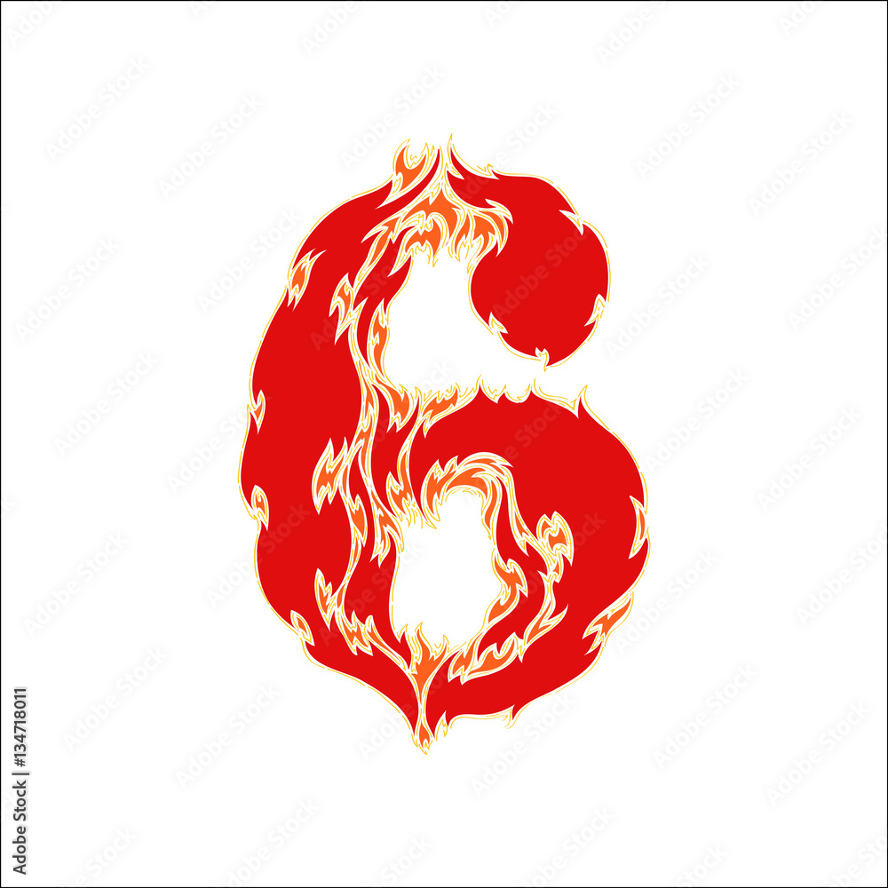fiery font red number 6 on white background Stock Vector | Adobe Stock