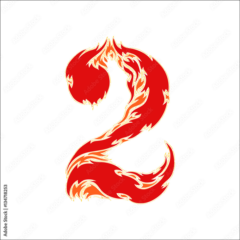fiery font red number 2 on white background Stock Vector | Adobe Stock