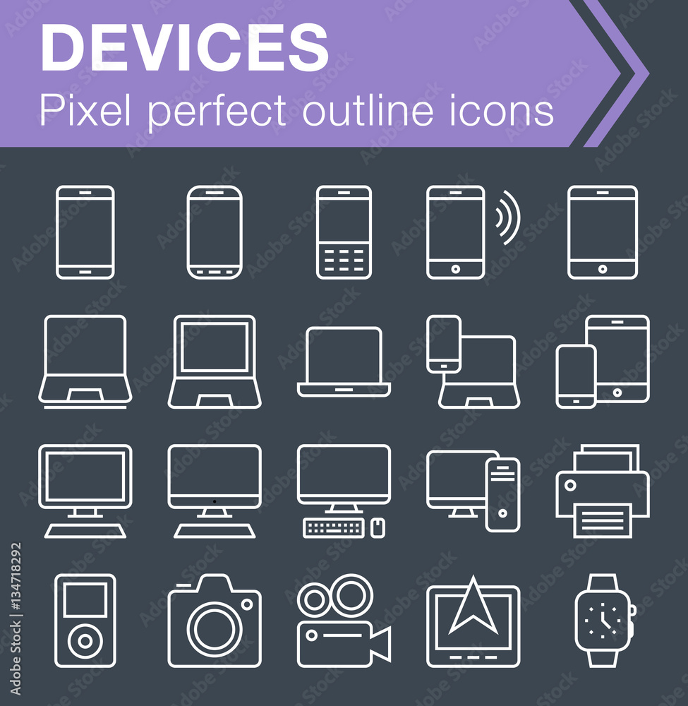 Pixel perfect outline devices icons for mobile apps and web design. Stock Vector | Adobe Stock