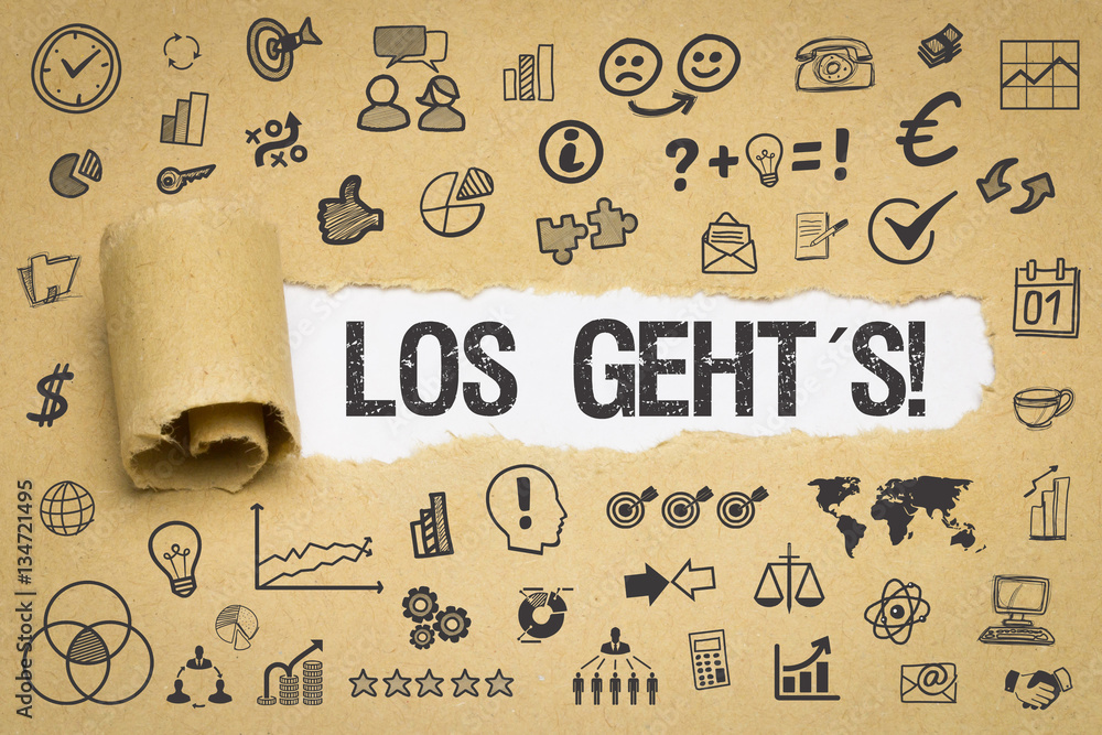 Los Geht´s! / Papier mit Symbole Stock Photo | Adobe Stock