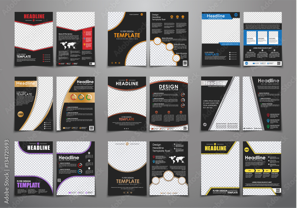 set of black flyers with different geometric elements and color Stock ...