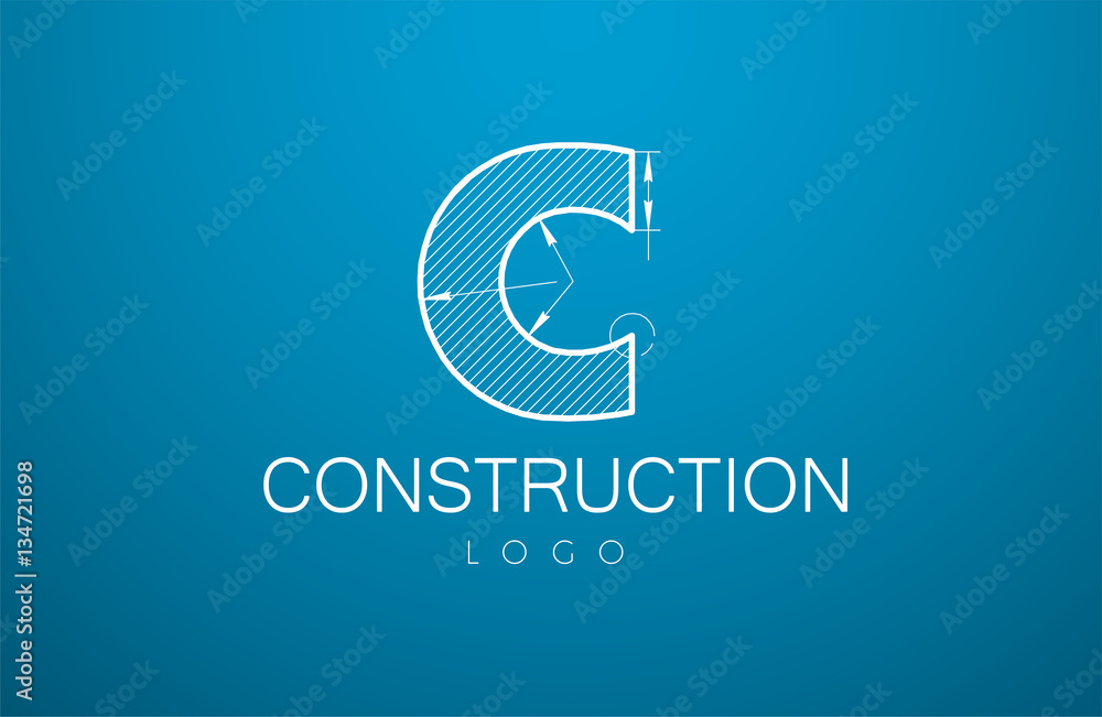 logo template letter C in the style of a technical drawing. Stock ...