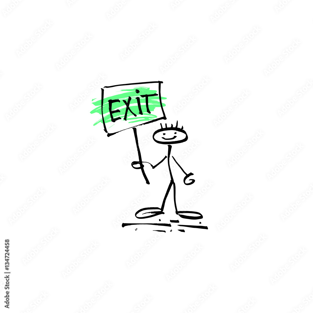 hand drawing sketch human smile stick figure with exit signs Stock ...
