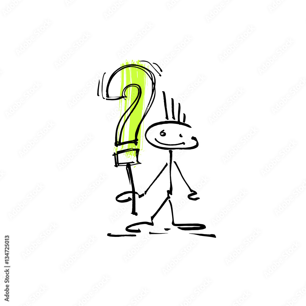 hand drawing sketch human smile stick figure question mark Stock Vector ...
