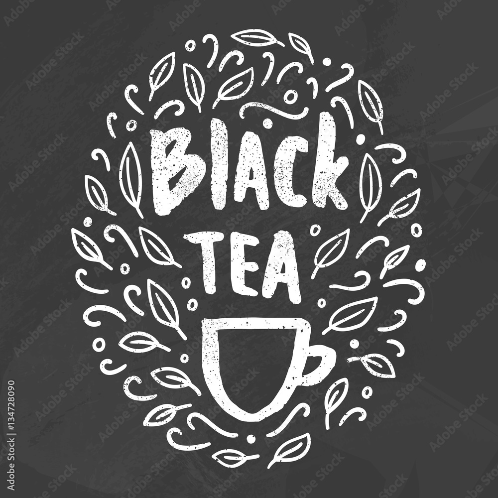Black tea doodles. Chalk art on the blackboard. Vector hand drawn ...