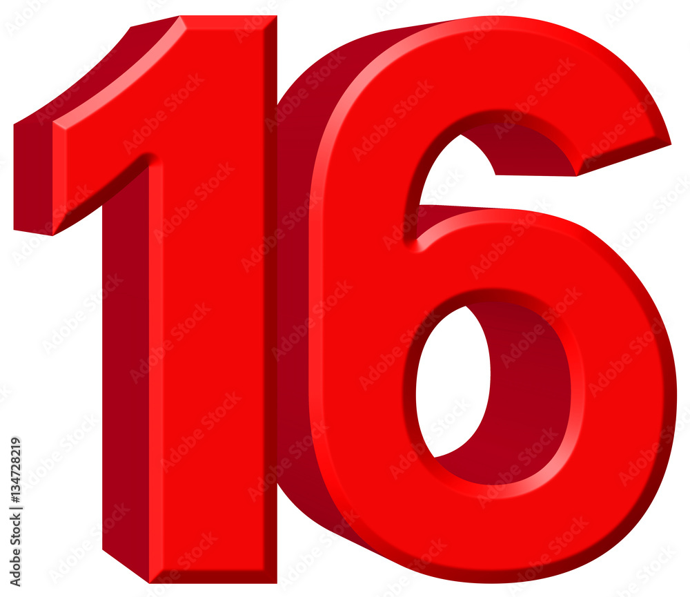 Numeral 16, sixteen, isolated on white background, 3d render Stock ...