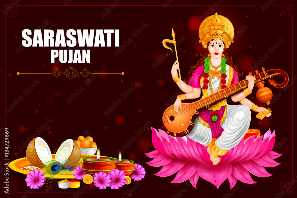 Goddess Saraswati for Vasant Panchami Puja of India Stock Vector ...