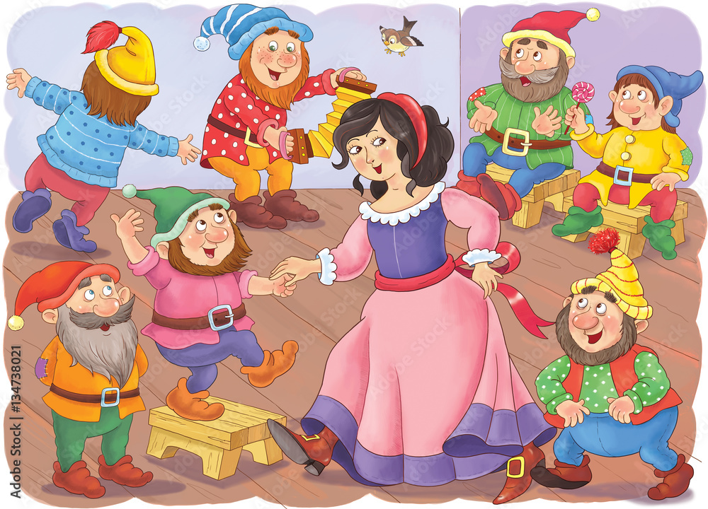 Snow White and the seven dwarfs. Fairy tale. Illustration for children ...