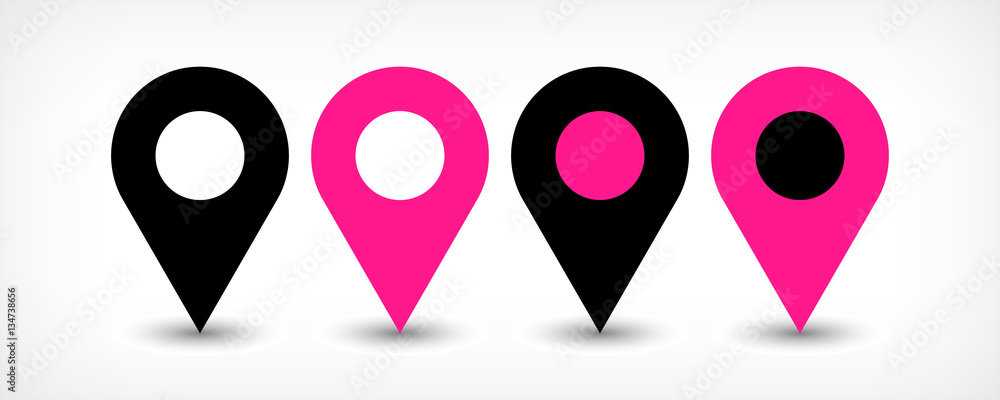 Pink flat map pin sign location icon with shadow Stock Vector | Adobe Stock