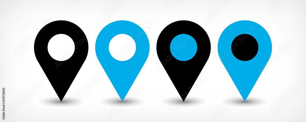 Blue flat map pin sign location icon with shadow Stock Vector | Adobe Stock