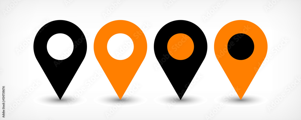 Orange flat map pin sign location icon with shadow Stock Vector | Adobe ...