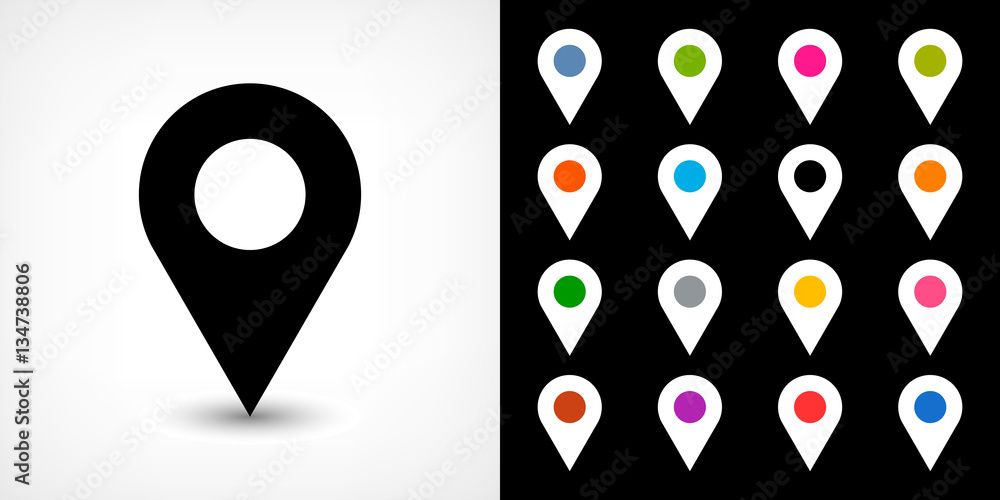 Black map pin sign location icon with drop shadow Stock Vector | Adobe ...