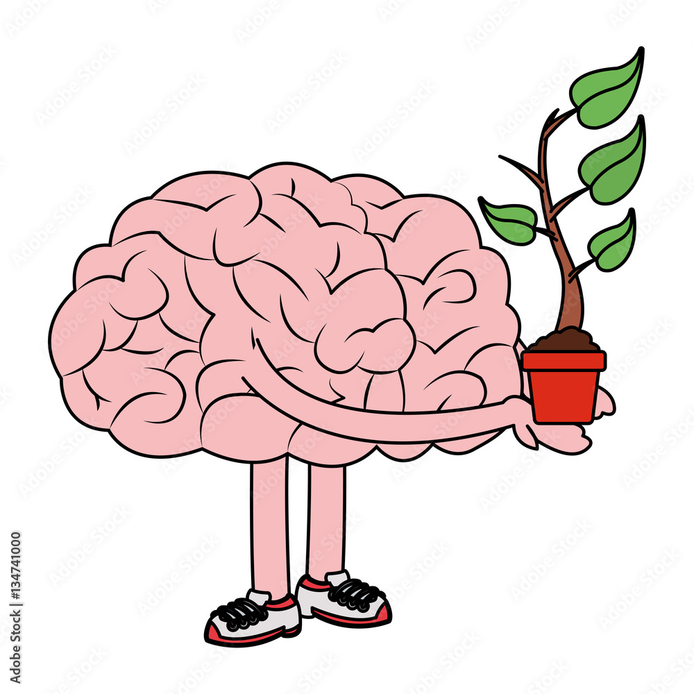 human brain holding a plant over white background. colorful design ...
