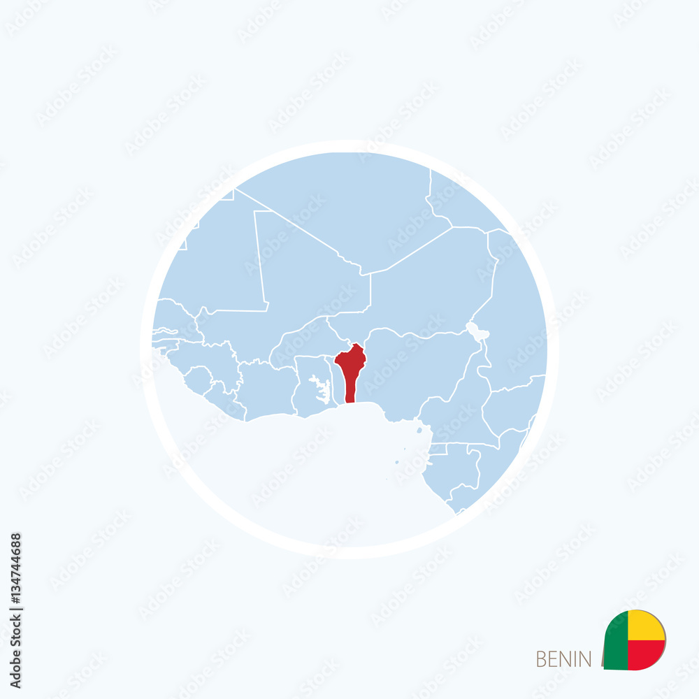 Map icon of Benin. Blue map of West Africa with highlighted Benin ...