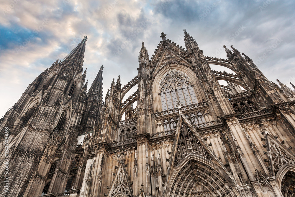 Cologne Cathedral in Cologne, Germany. Details of the facade. The Dom ...