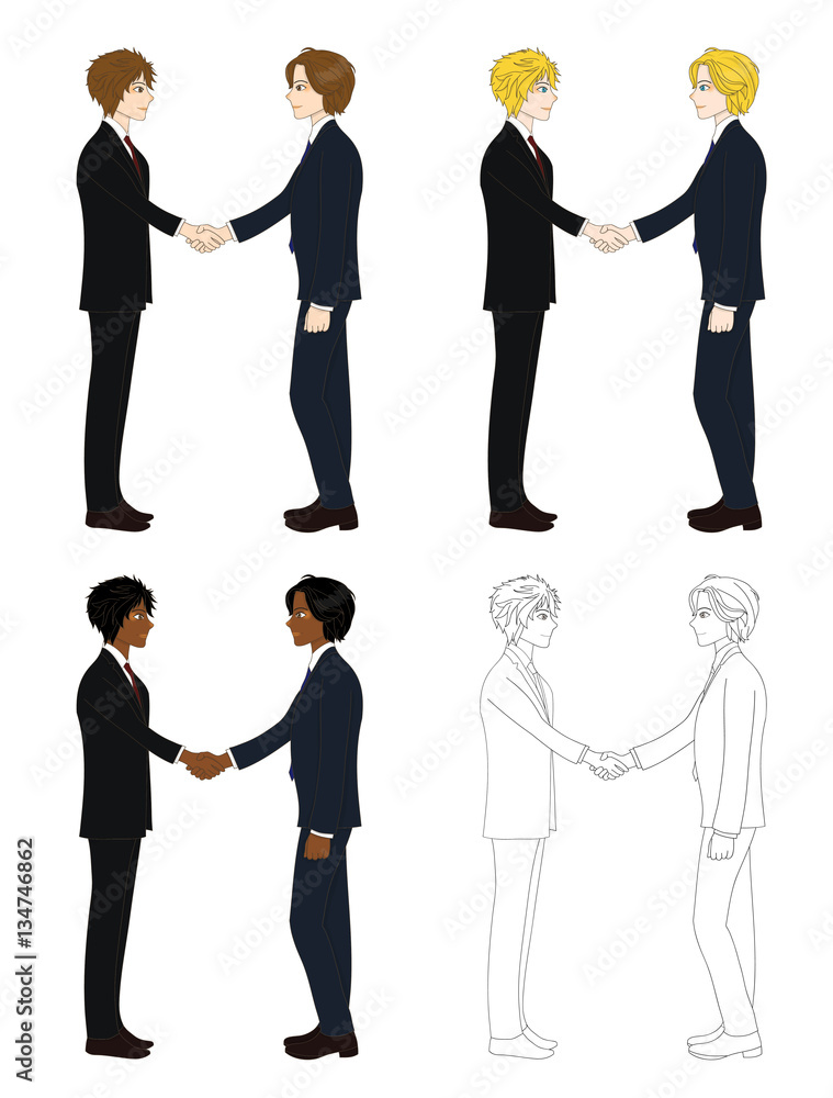 Set Two Handsome Business Men Handshake. Full Body Vector Illustration ...