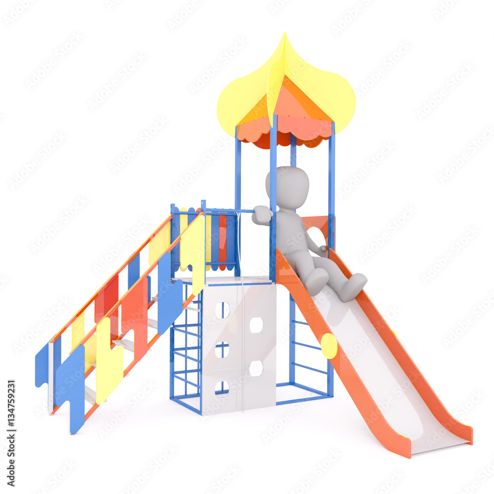Cartoon Child Sliding Down Slide on Playground Stock Illustration ...